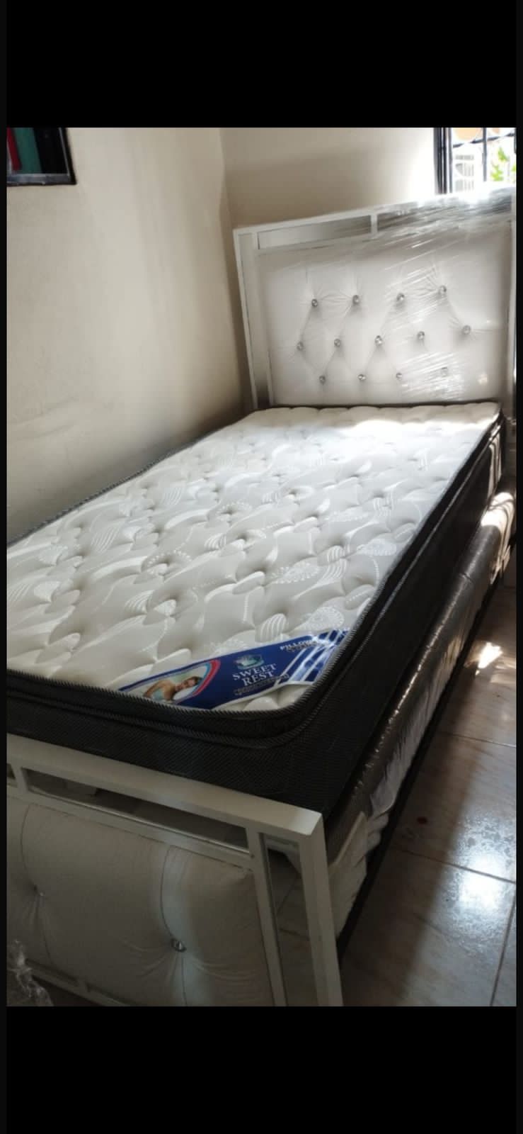 CAMA TWIN #39 BLANCO CON COLCHON DOBLE PILLOW TOP — {{ realizar pedido }}